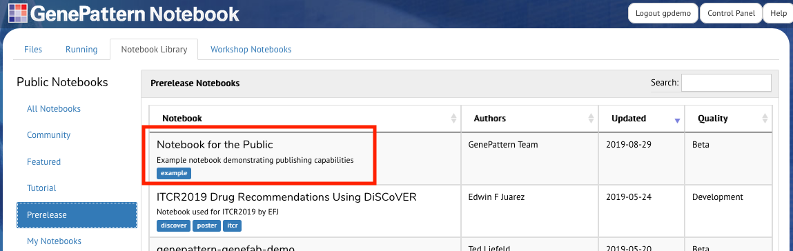 Publish and Share Notebooks | GenePattern Notebook Repository